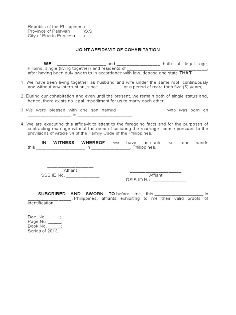 Joint Affidavit of Cohabitation | PDF