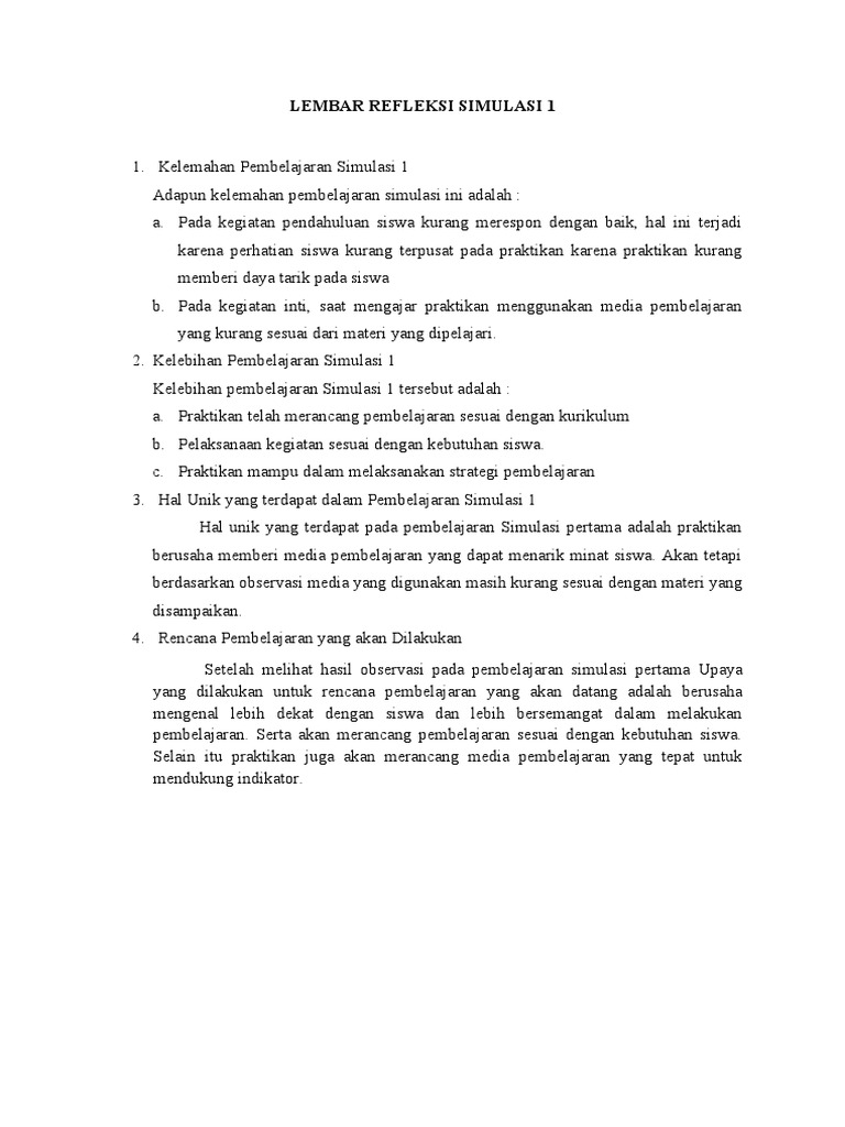 Lembar Refleksi Simulasi 1 | PDF
