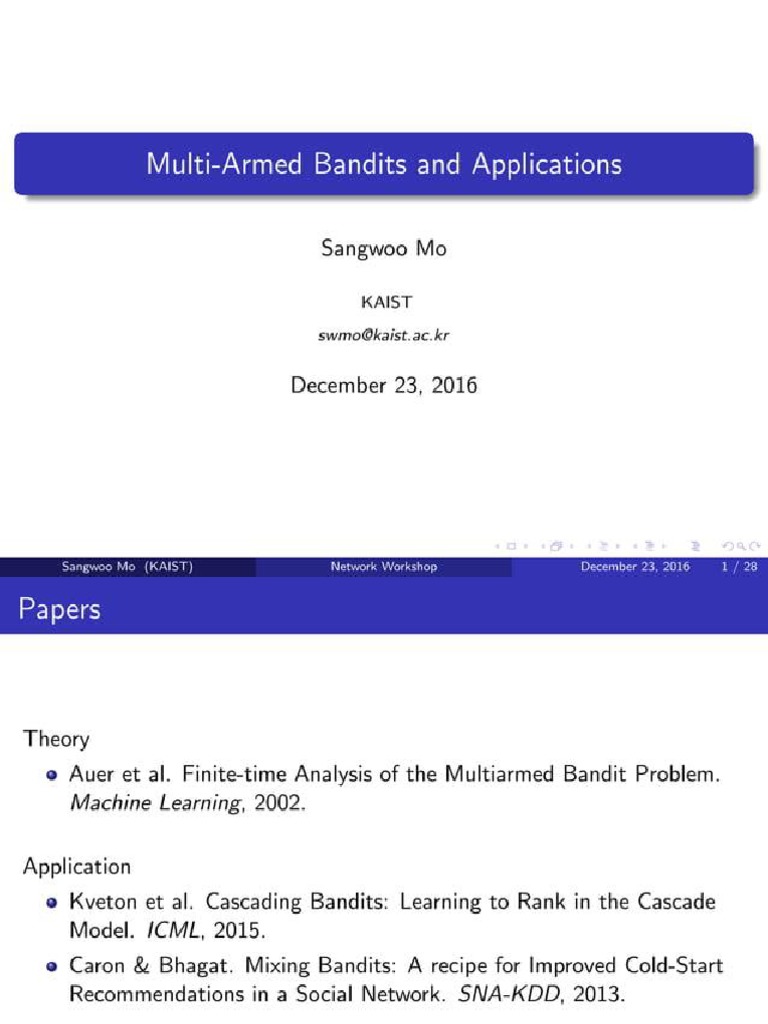 Lecture 2 Multi-Armed Bandit Problem | PDF