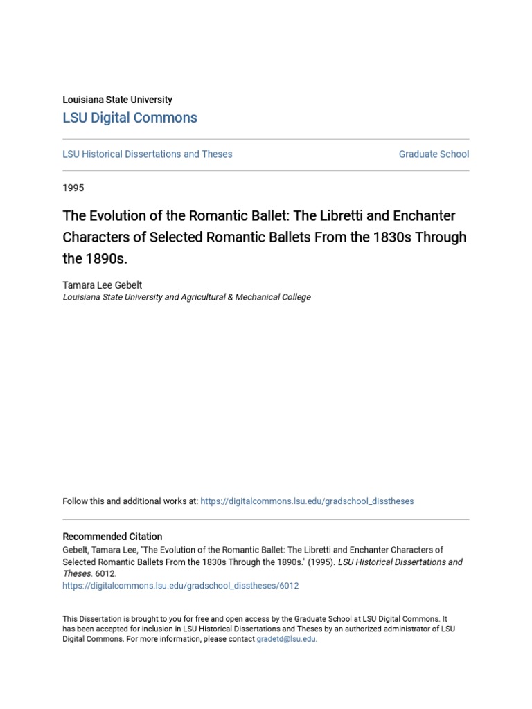 The Evolution of The Romantic Ballet - The Libretti and Enchanter | PDF ...