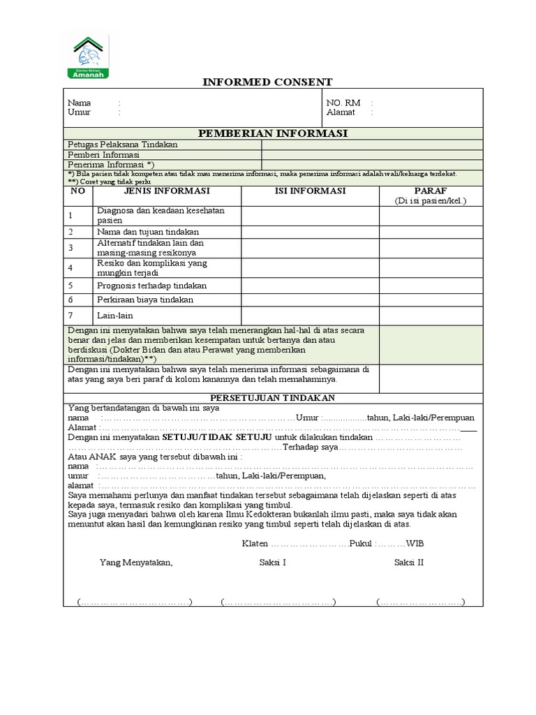 Formulir Persetujuan Tindakan Medis Pdf