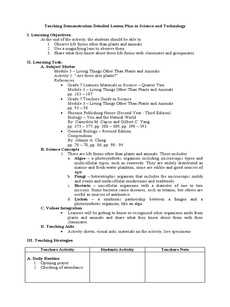 Teaching Demonstration Detailed Lesson Plan in Science and Technology ...