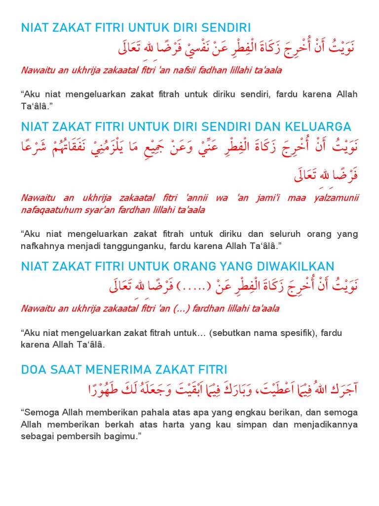 Niat dan Doa Zakat Fitrah Lengkap | PDF