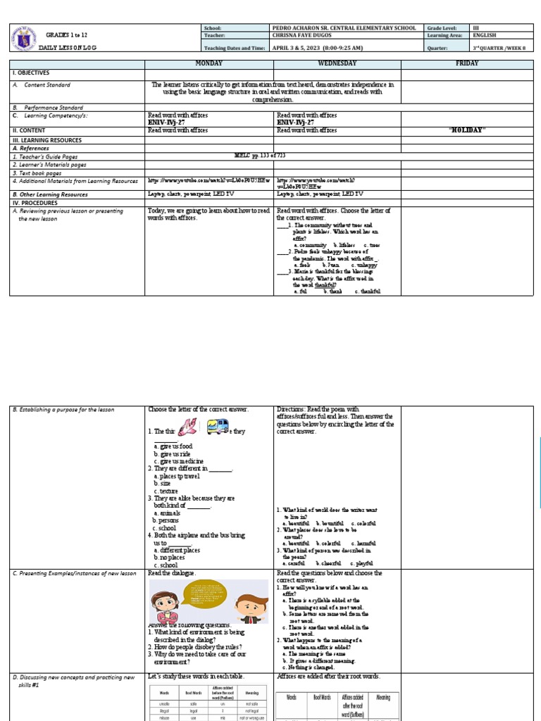 Dll-English 3 - Q3-W8 | PDF | Word | Cognitive Science