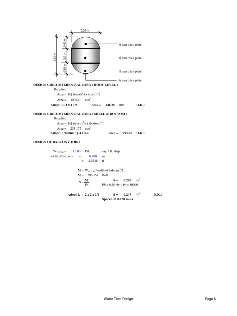 Elevated Water Tank Design Spreadsheet - 6 | PDF