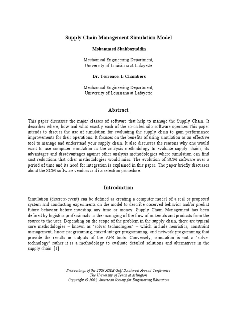 Supply Chain Management Simulation Model | PDF | Supply Chain ... Supply Chain Management Simulation Model | PDF | Supply Chain ...