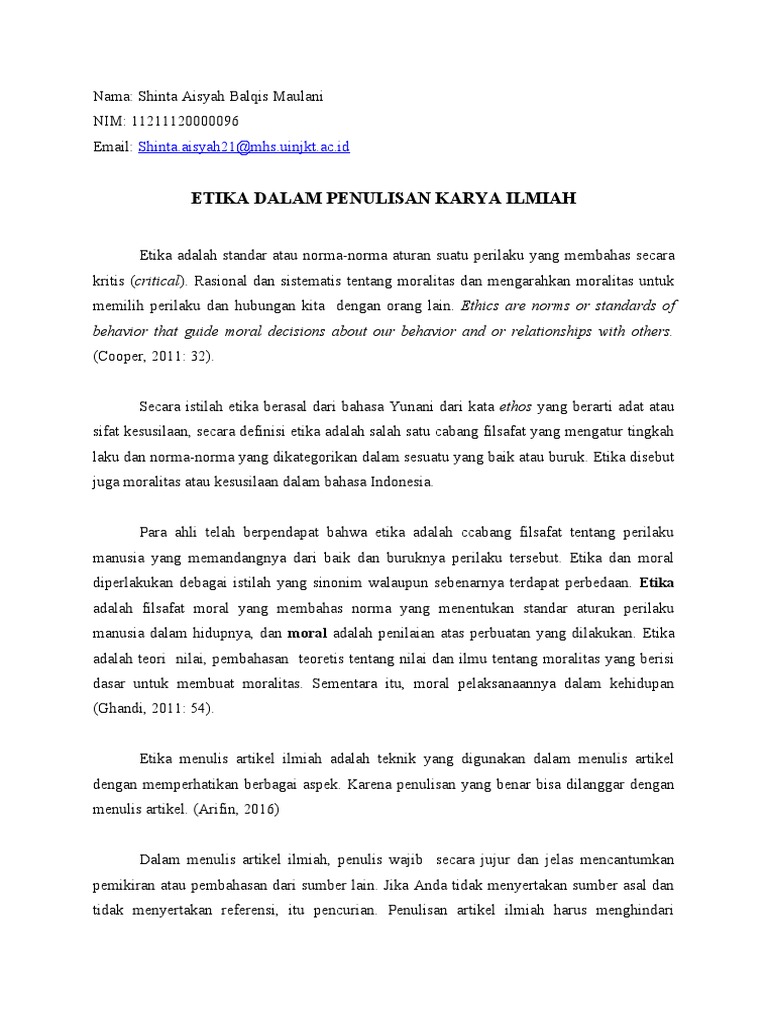 Shinta Aisyah Etika Penulisan Karya Tulis Ilmiah | PDF