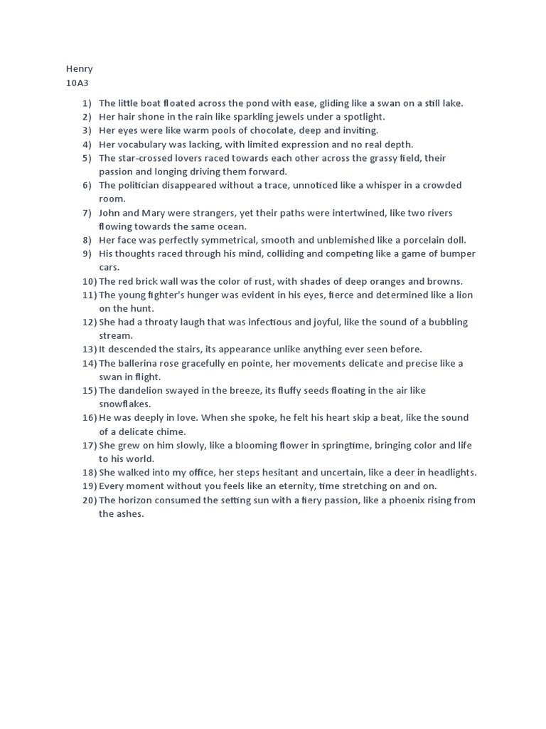 Vivid Similes and Metaphors in Writing | PDF