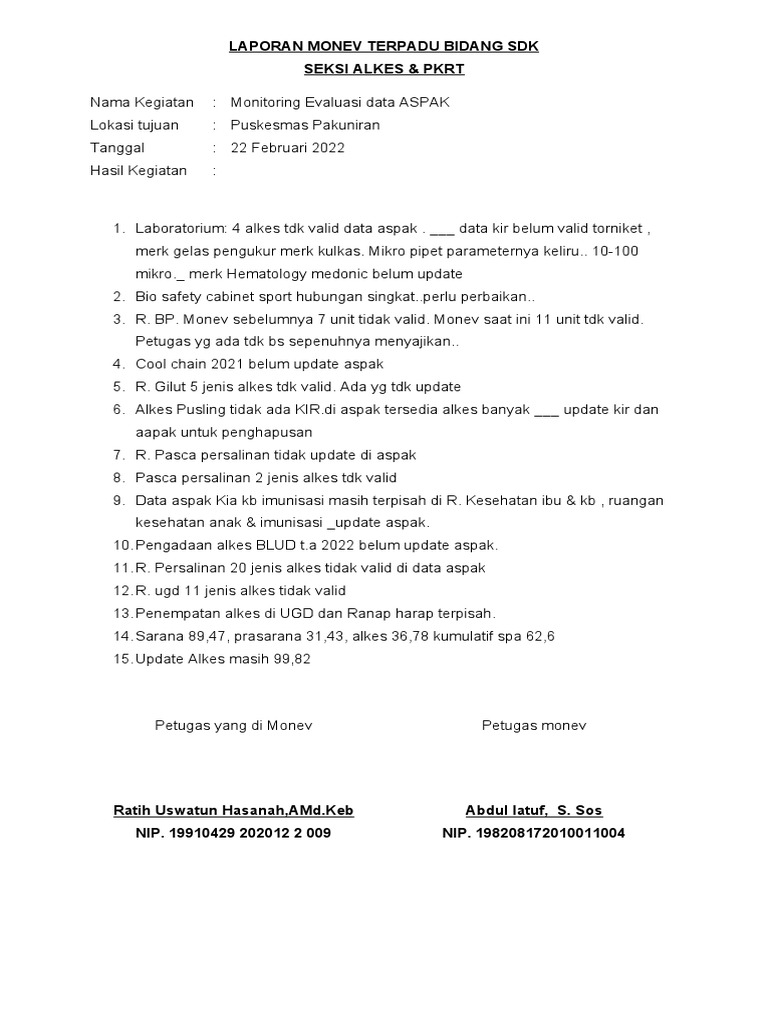 LAPORAN MONEV Pakuniran 2023 | PDF | Sains & Matematika