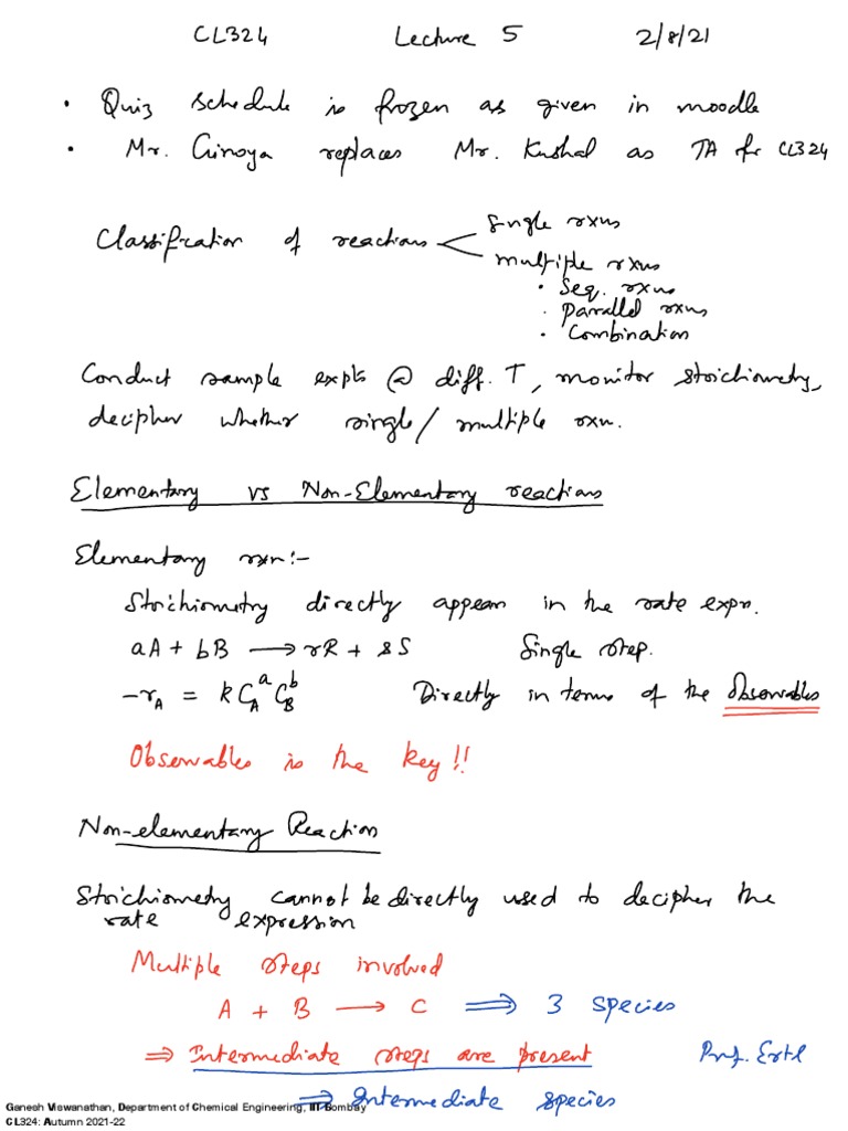 CL324 - Lecture 5, 2 Aug 21 | PDF | Chemistry | Stoichiometry
