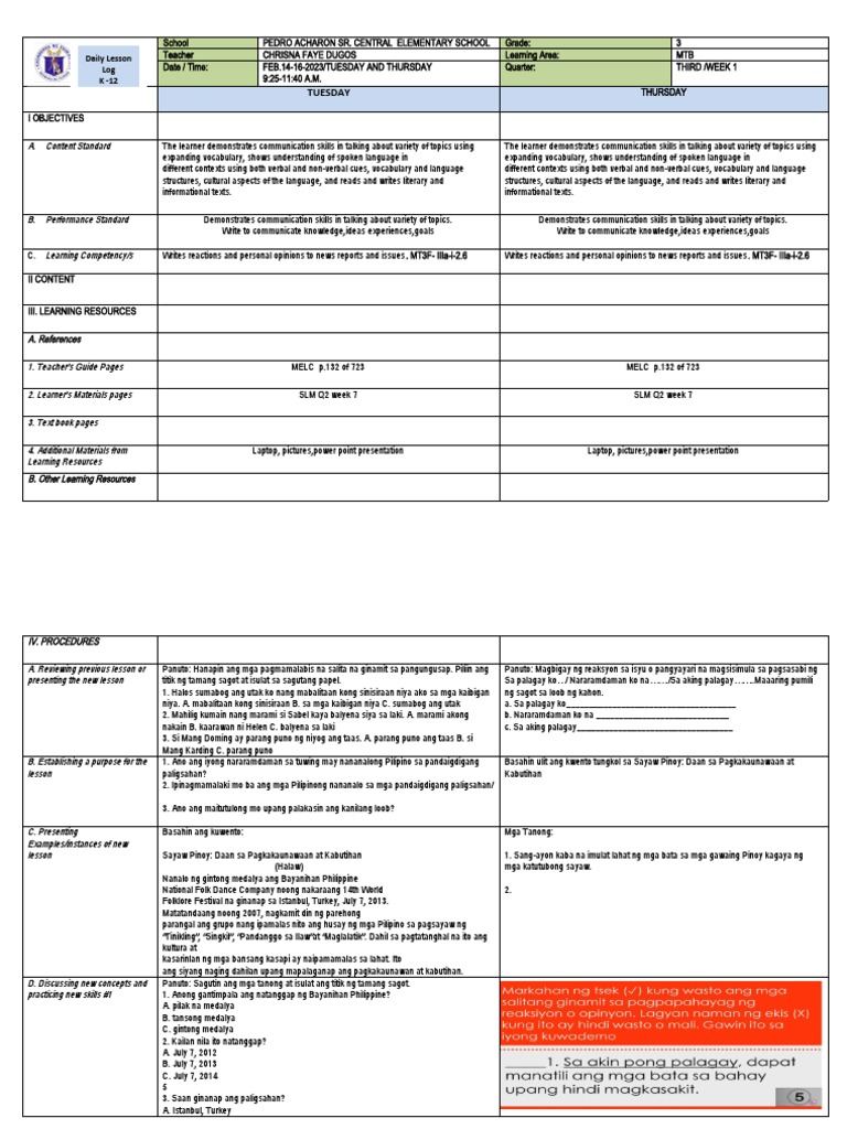 DLL-MTB 3 - Q3-W1 | PDF | Communication | Vocabulary