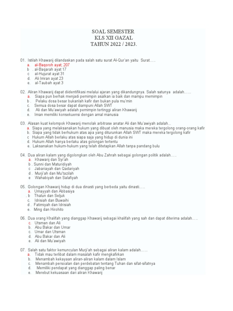 Soal Ilmu Kalam KLS Xii SMT Ganjil | PDF