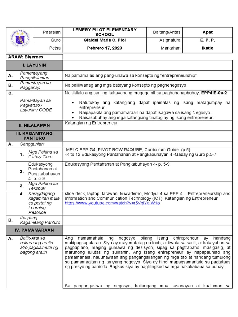 DLL Epp4 Week1 Feb17 Katangian | PDF
