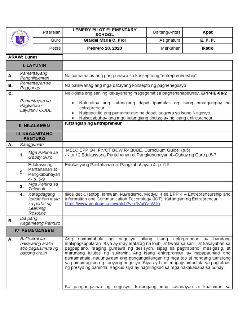 DLL Epp4 Week2 Feb20 Katangian | PDF