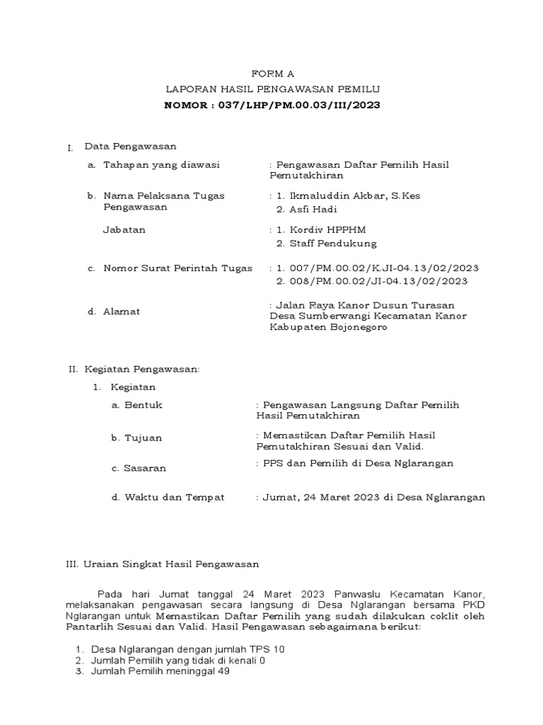 Form A DPHP Kecamatan Kanor | PDF
