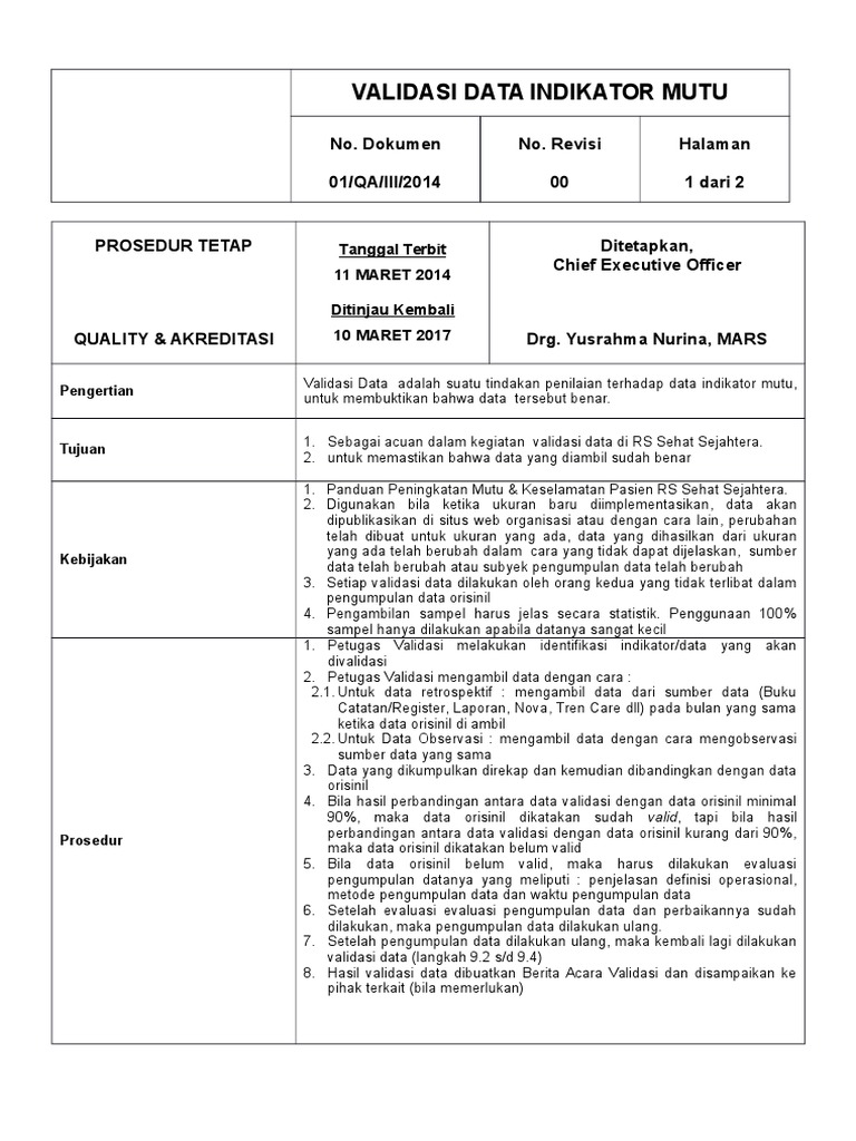 Sop Validasi Data | PDF