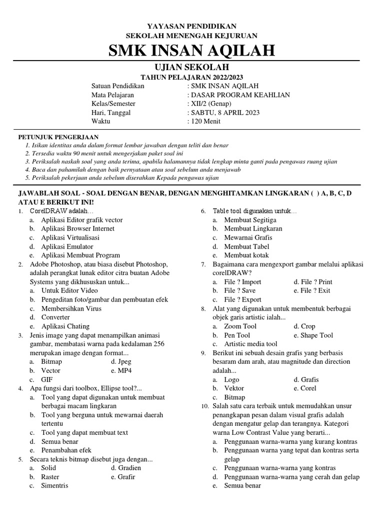 Soal Us Dasar Program Keahlian | PDF