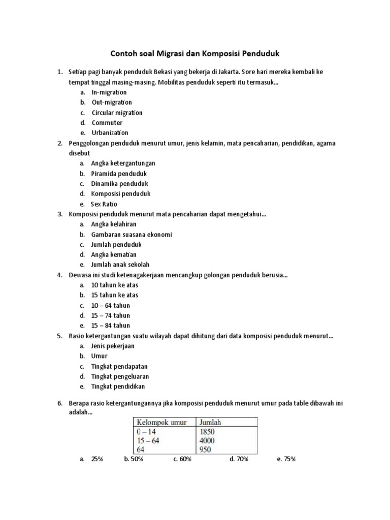 Contoh Soal Migrasi Dan Komposisi Penduduk | PDF | Politik | Ilmu Sosial