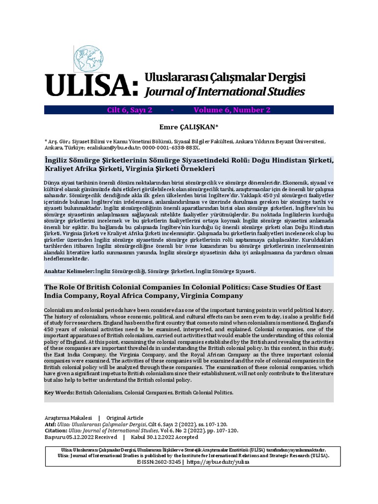 İngiliz Sömürge Şirketlerinin Sömürge Siyasetindeki Rolü: Doğu Hindistan Şirketi, Kraliyet ...