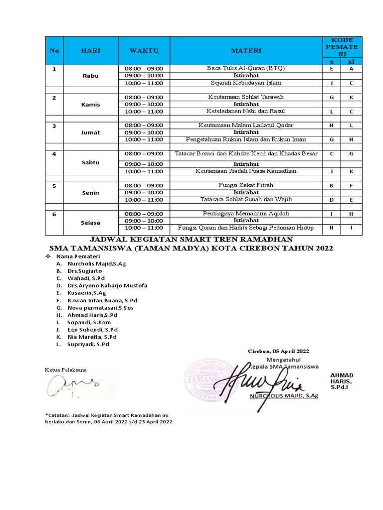 Jadwal Kegiatan Ramadhan | PDF