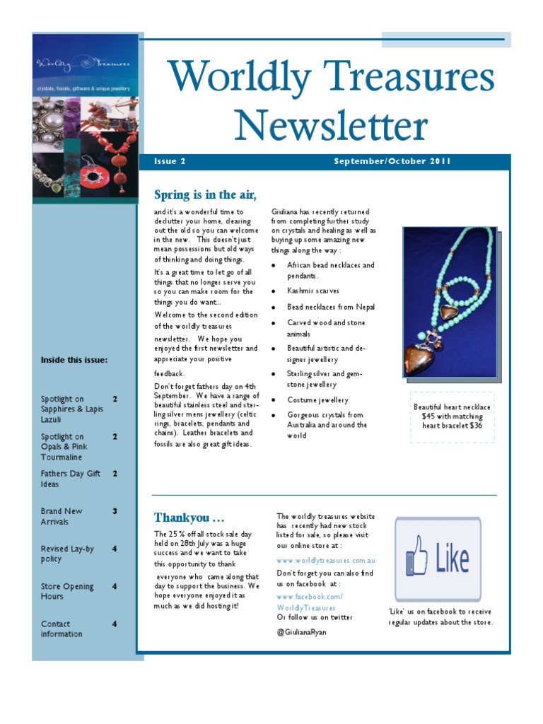 Worldly Treasures Newsletter Sept-Oct 2011 | PDF | Jewellery | Jewelry