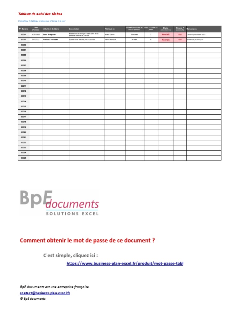 Tableau de Suivi Des Taches Excel | PDF