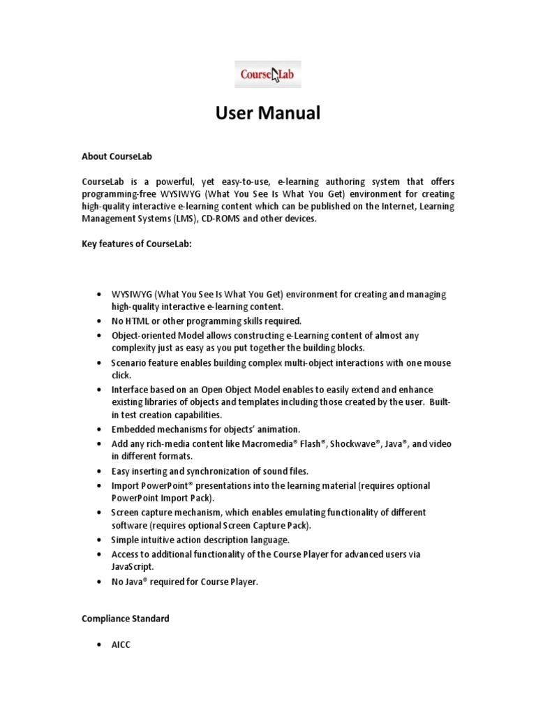 Courselab User Manual | PDF | Educational Technology | Microsoft Word