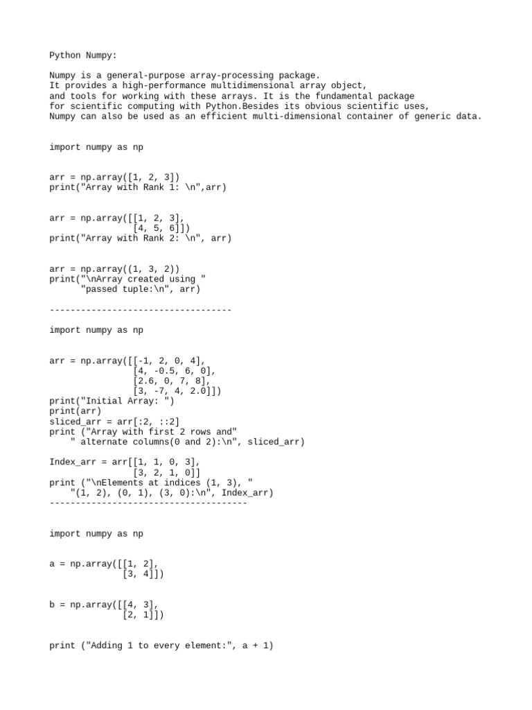 Numpy | PDF | Parameter (Computer Programming) | Computer Programming Numpy | PDF | Parameter (Computer Programming) | Computer Programming