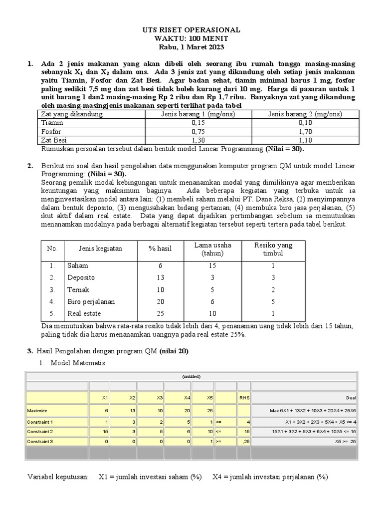 Uts Riset Operasional 20231 | PDF