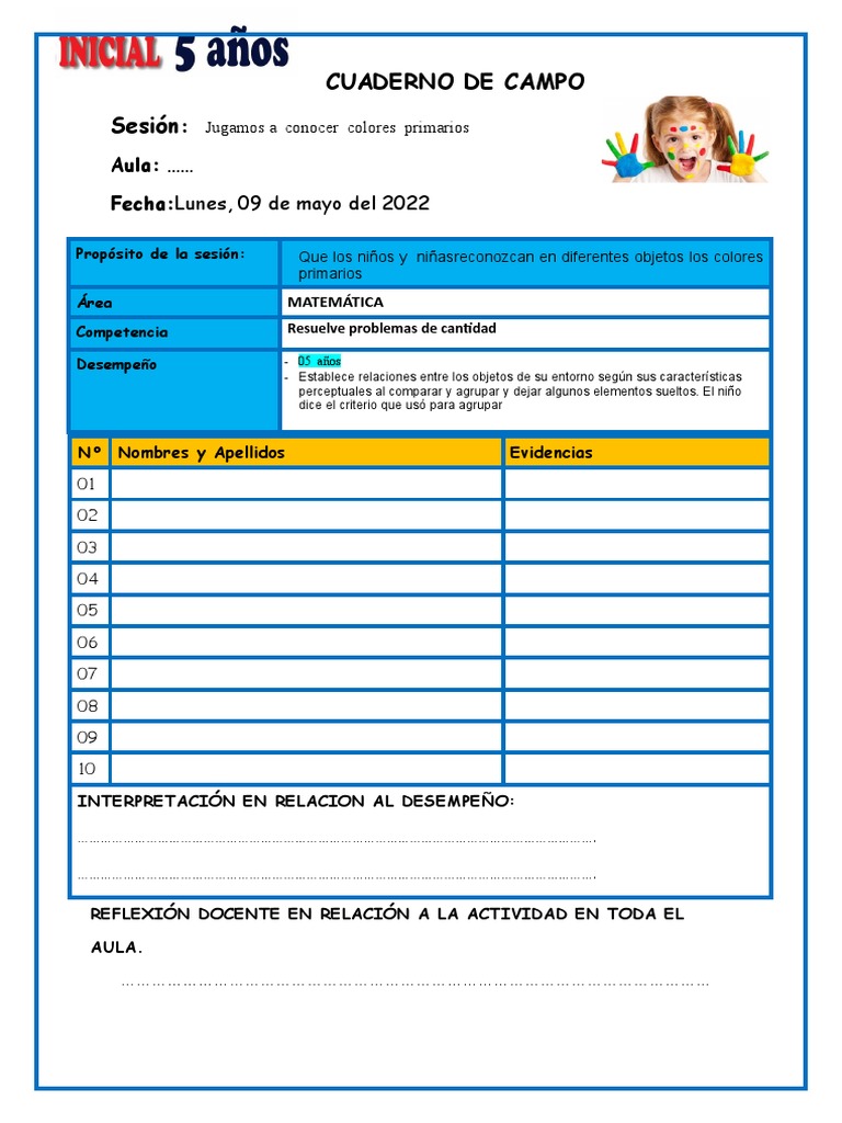 Cuaderno de Campo Mapa Del Color | PDF | Evaluación | Salón de clases