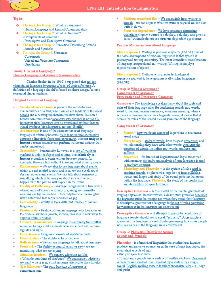 ENG 101 Midterm Reviewer - Introduction To Linguistics | PDF | Phonetics | Phoneme