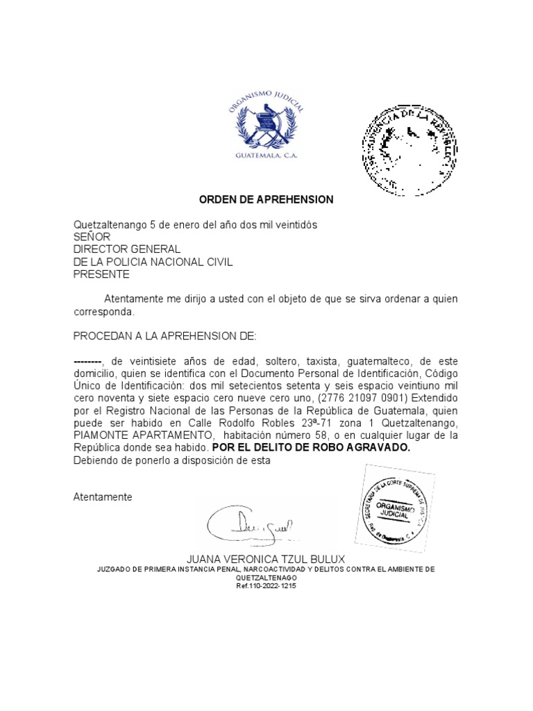 Orden de Aprehension | PDF