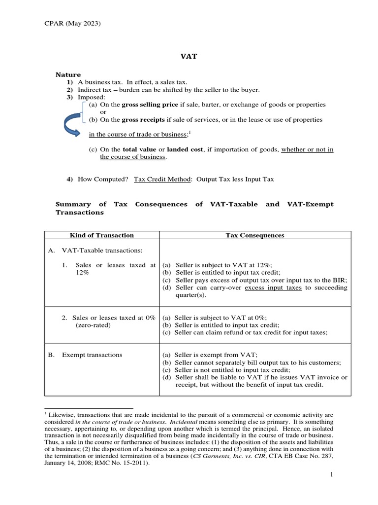 CPAR VAT (Batch 93) - Handout | PDF | Value Added Tax | Taxes