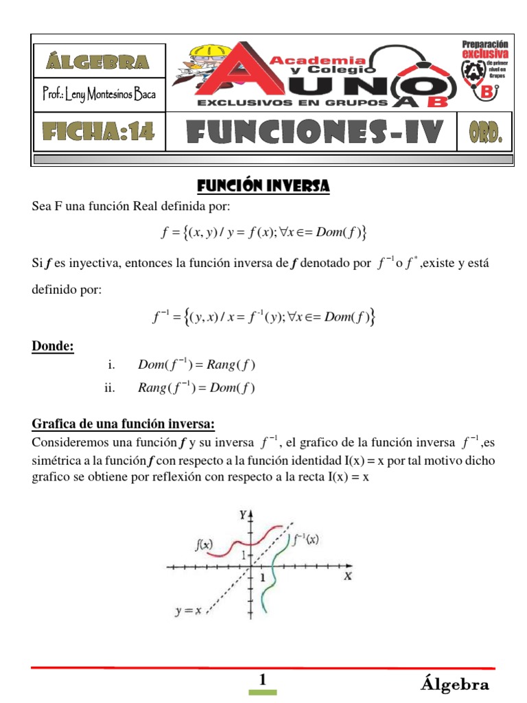 Función Inversa: F Xy y FX X Dom F | PDF | Función (Matemáticas) | Entero
