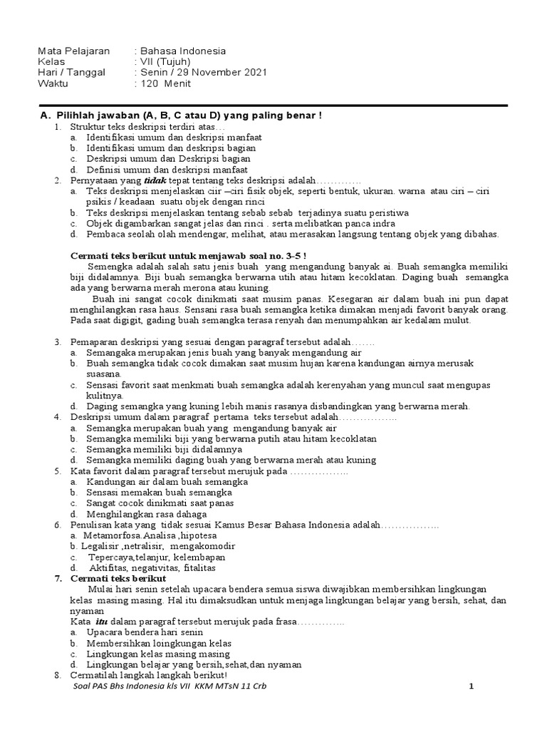 Soal Pas Kelas 7 2021-2022 | PDF | Seni & Disiplin Bahasa | Kajian Bahasa Asing