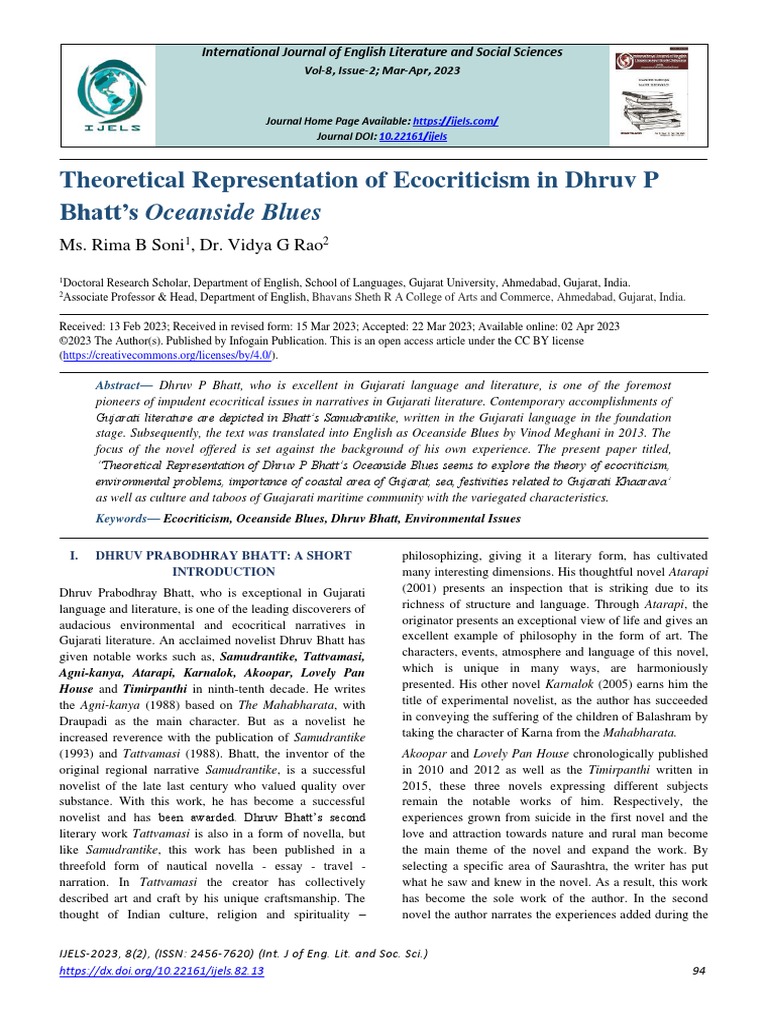 Theoretical Representation of Ecocriticism in Dhruv P Bhatt's Oceanside ...