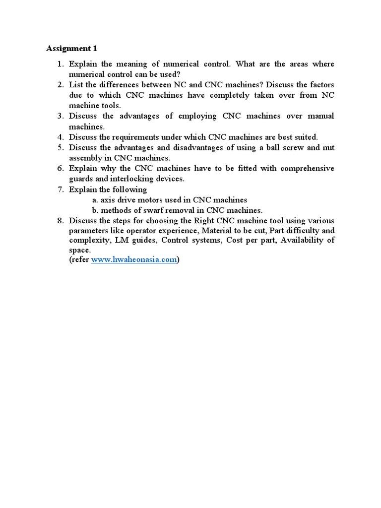 CNC Machines Assignments | PDF