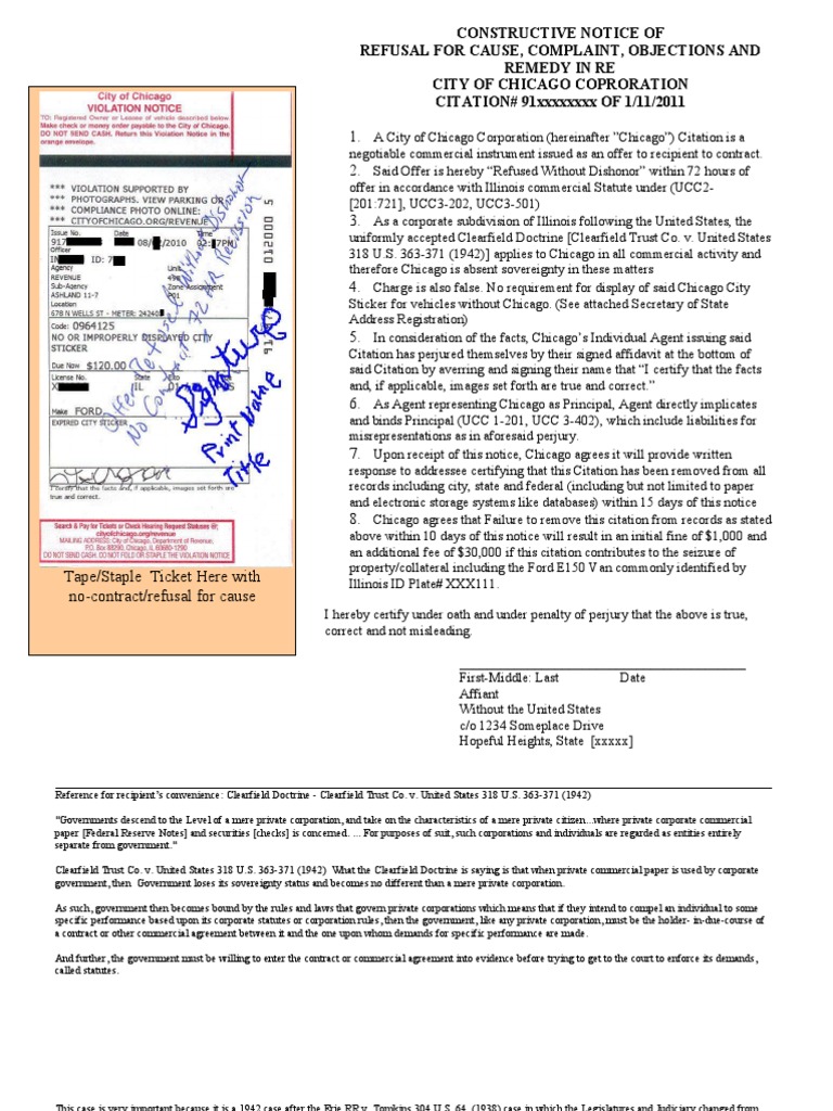 Refusal of Chicago Citation Notice | PDF | Perjury | Corporations