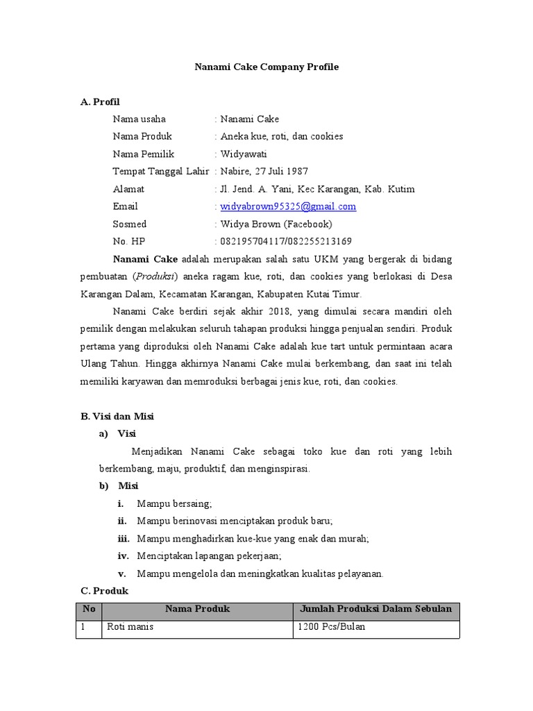 Nanami Cake Company Profile | PDF