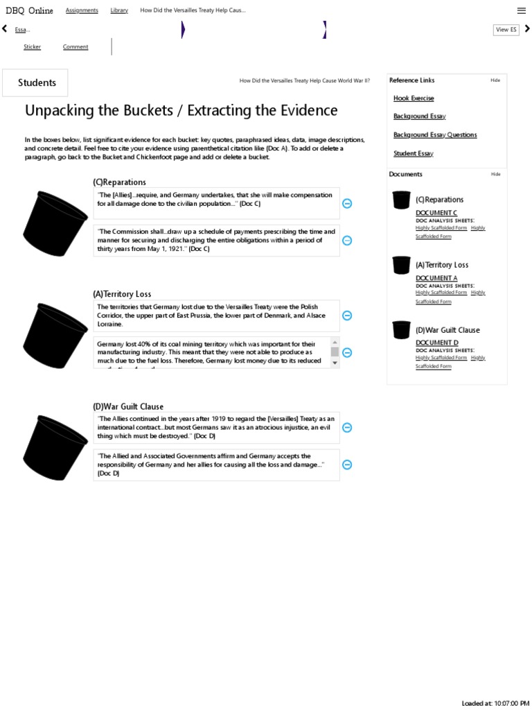 DBQ Online - Essay Builder Bucketing | PDF | World War I Reparations | Treaty Of Versailles