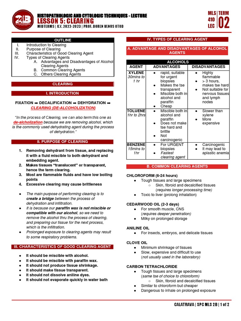 Clearing - SPC MLS 2B - Histopath Lec | PDF | Chloroform | Ethanol
