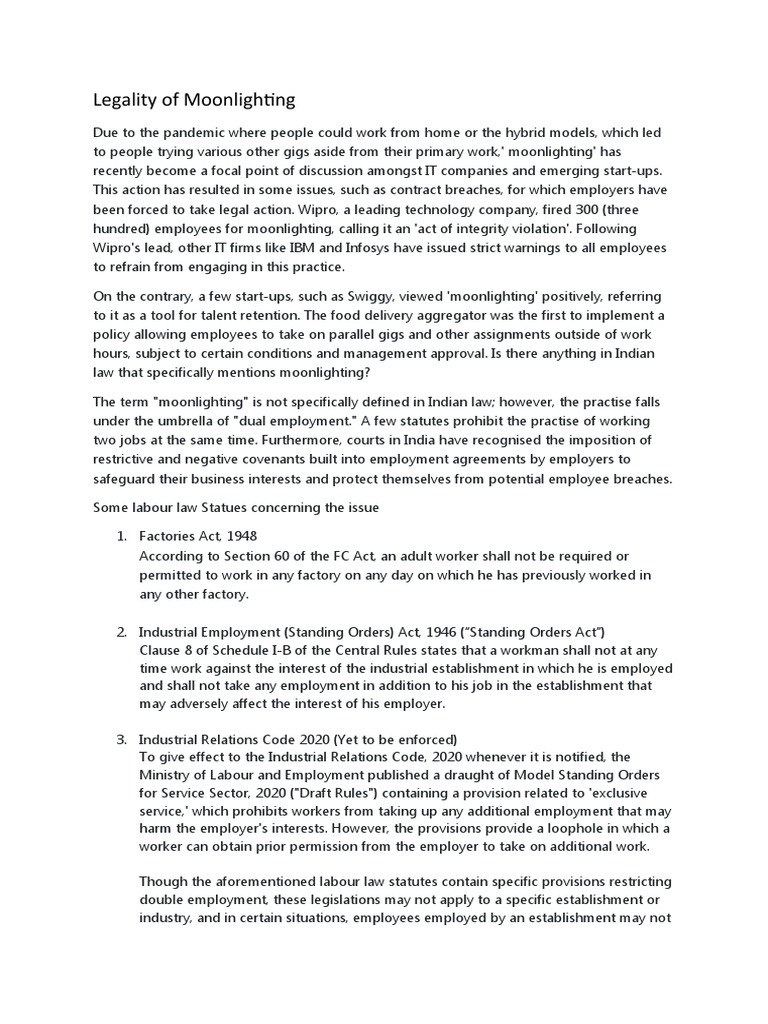 Legality of Moonlighting | PDF | Employment | Labour Law