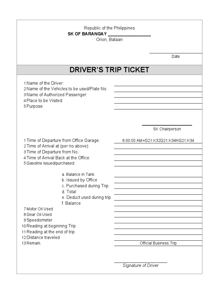 Trip Ticket | PDF