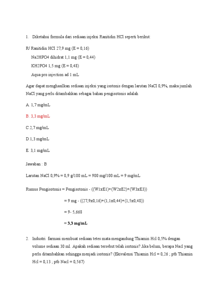 Contoh Soal Tonisitas | PDF