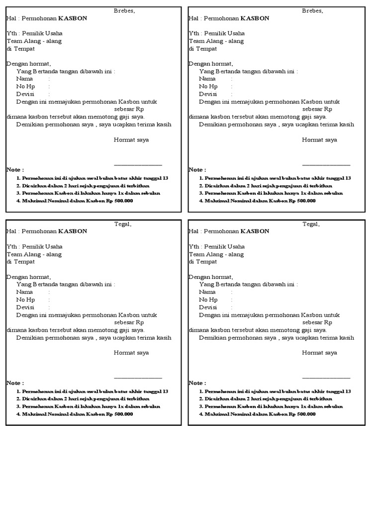 Permohonan Kasbon | PDF