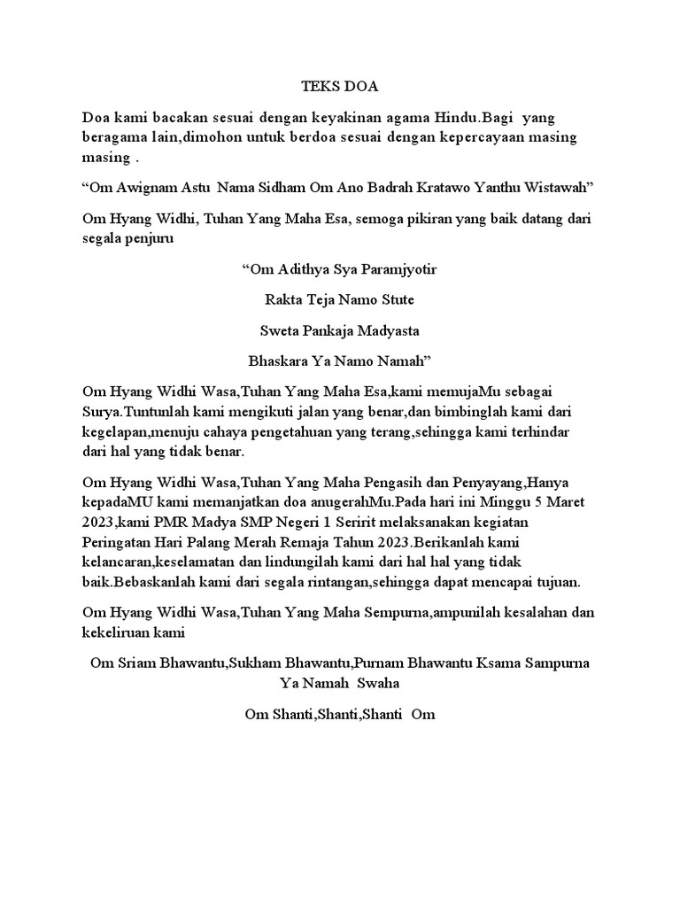 TEKS DOA Hari PMR | PDF