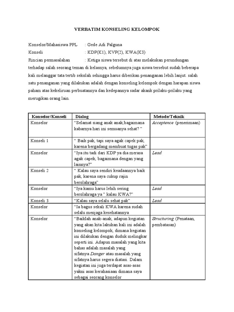 Verbatim Konseling Kelompok | PDF