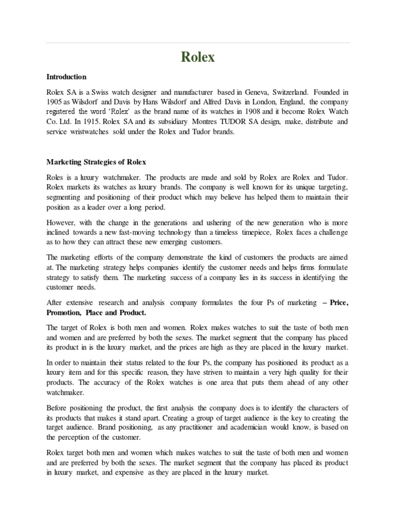 Rolex - Assignment | PDF | Brand | Marketing