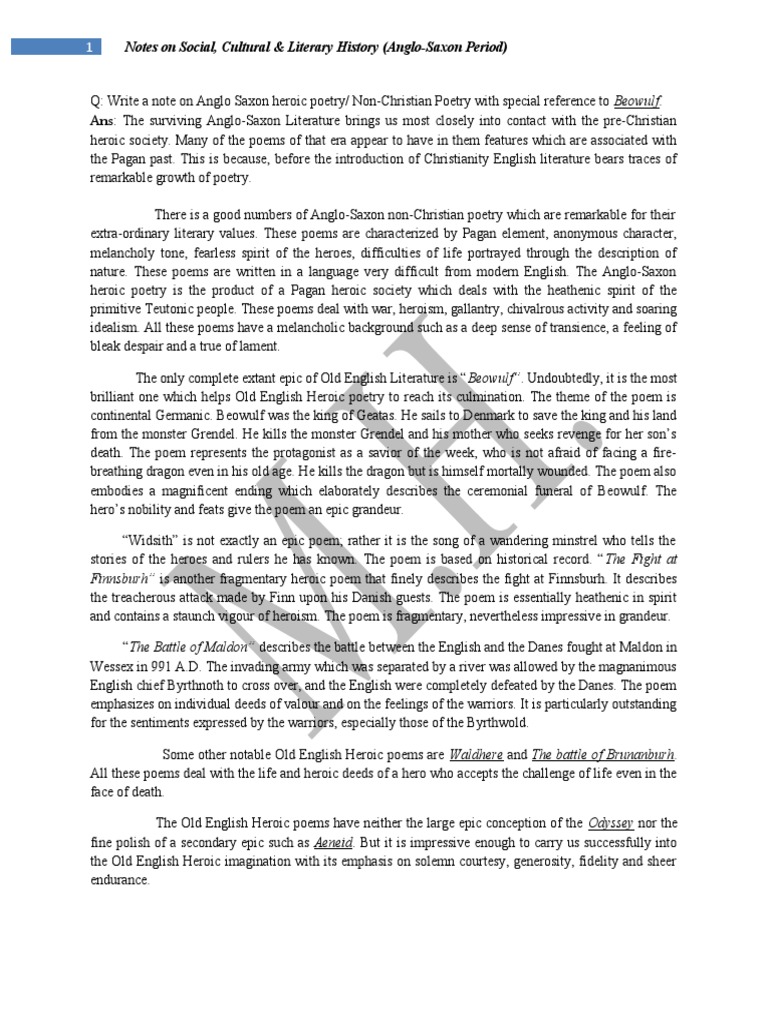 Anglo-Saxon Heroic Poetry. | PDF | Beowulf