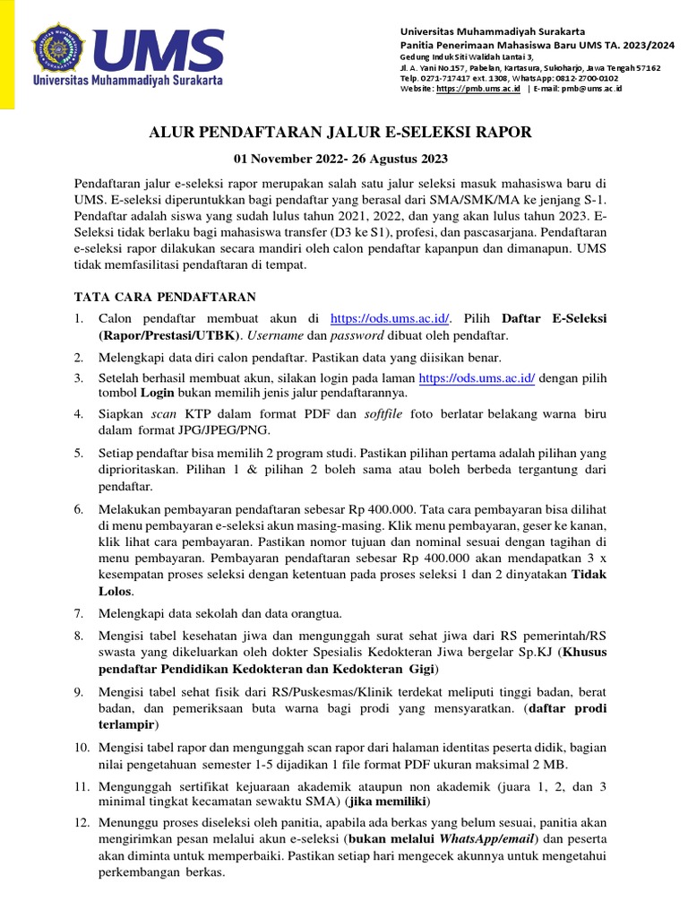 Alur E-Seleksi Rapor 2023 | PDF